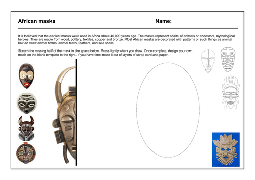 Art cover work / cover lesson - African masks - 1hr activity | Teaching ...