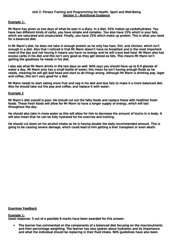 btec level 3 sport- unit 2 examples and information | Teaching Resources