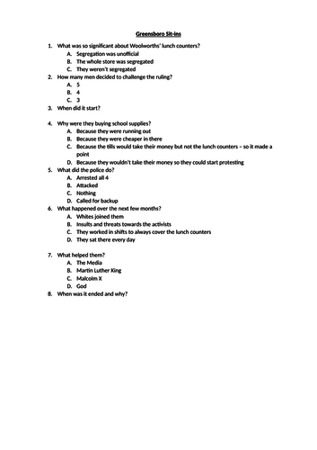 Edexcel gcse history civil rights lessons | Teaching Resources