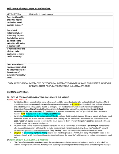 A level OCR Religious Studies 2018: ETHICS ESSAY PLANS | Teaching Resources