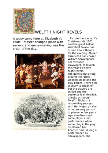 Twelfth Night Revels reading comprehension | Teaching Resources