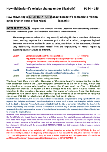 Elizabethan England 1558 - 1603 model answer gcse aqa history ...