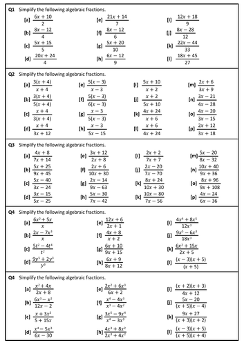 Simplifying algebraic fractions | Teaching Resources Simplifying algebraic fractions | Teaching Resources