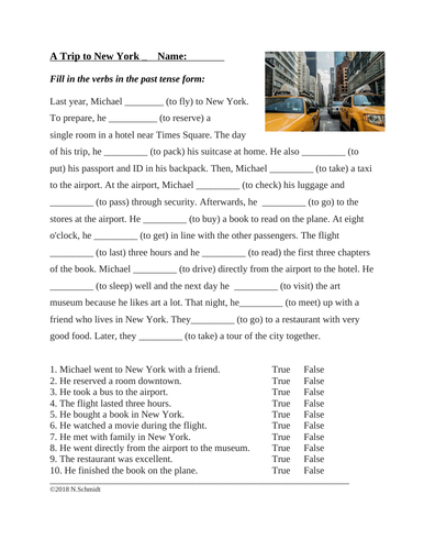 English Past Tense Worksheet: A Trip to New York (Travel / Airport) ESL ...