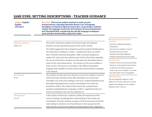 Jane Eyre - Setting Descriptions! | Teaching Resources