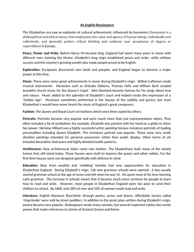 The Elizabethan 'Golden Age' | Teaching Resources