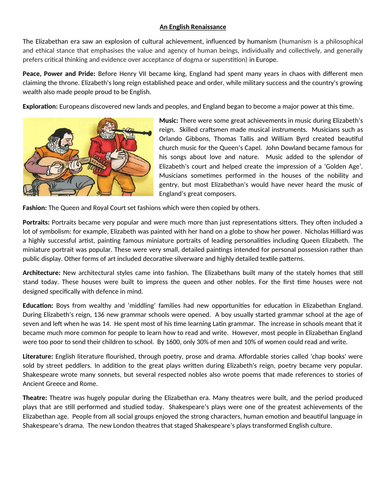 The Elizabethan 'Golden Age' | Teaching Resources