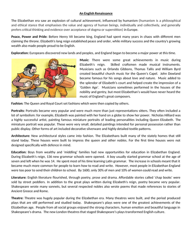 The Elizabethan 'Golden Age' | Teaching Resources