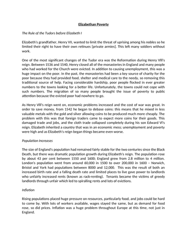 Causes of the Elizabethan Poverty Crisis | Teaching Resources