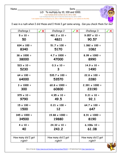 Decimals Y6 Spring Block 1 KS2 inc. x÷ 10, 100, 1000, x÷ decimals ...