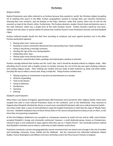 The Nature and Ideas of Puritanism in Elizabethan England | Teaching ...