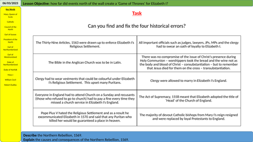 The Northern Rebellion, 1569 | Teaching Resources