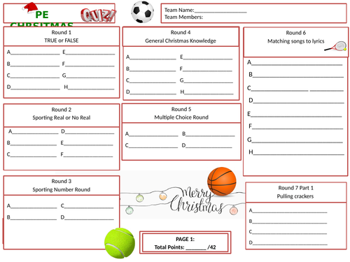 PE Christmas Quiz | Teaching Resources
