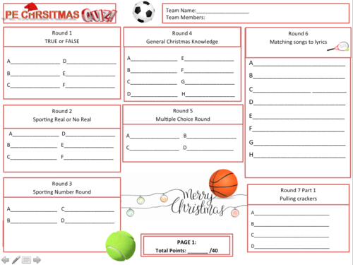 PE Christmas Quiz | Teaching Resources