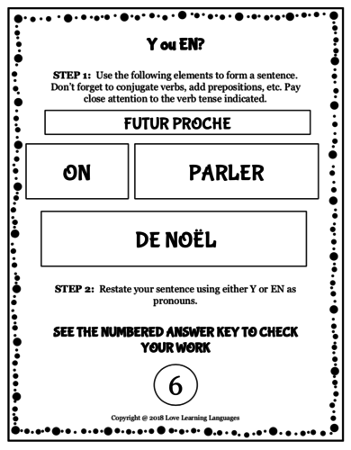 French Pronouns Y and EN - 75 Practice Cards | Teaching Resources