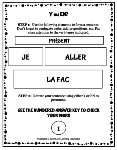 French Pronouns Y and EN - 75 Practice Cards | Teaching Resources