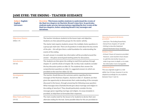 Jane Eyre - The Ending! | Teaching Resources