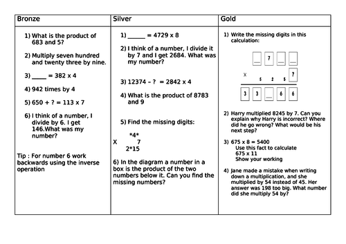 Year 5 - Multiplication - I can multiply using a formal written method ...