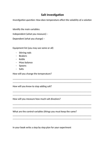 Dissolving Salt Practical Investigation | Teaching Resources