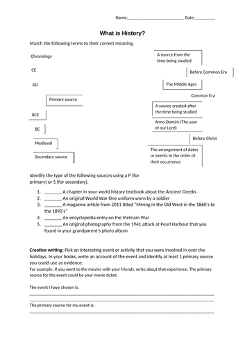 What is History? Intro activity | Teaching Resources