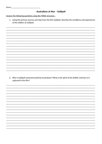 QUICK Gallipoli Film Study | Teaching Resources