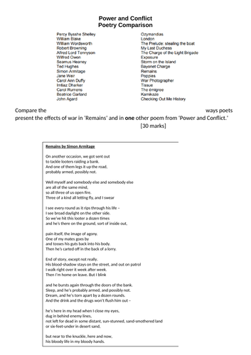 AQA GCSE English Literature poetry assessment using 'Remains ... AQA GCSE English Literature poetry assessment using 'Remains ...