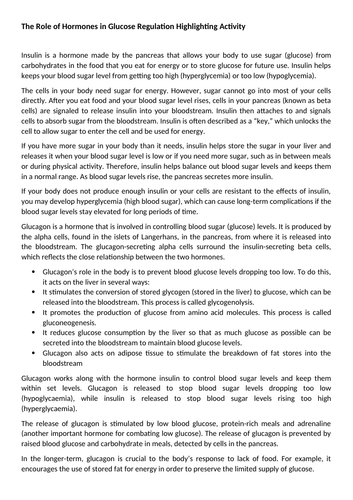 A Level Biology: Regulation of Blood Glucose Lesson & Activities ...