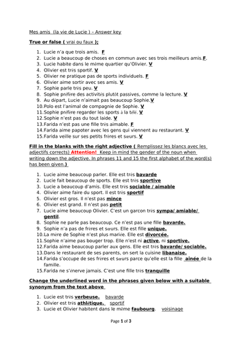 Mes amis ( La vie de Lucie ) - Reading Comprehension worksheet - GCSEs ...