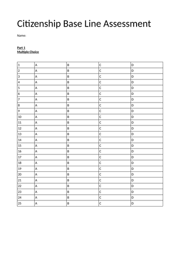 Citizenship baseline assessment - Multiple choice questions with ...