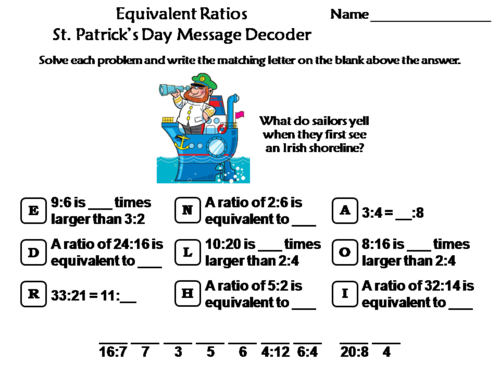 Equivalent Ratios St. Patrick's Day Math Activity: Message Decoder ...