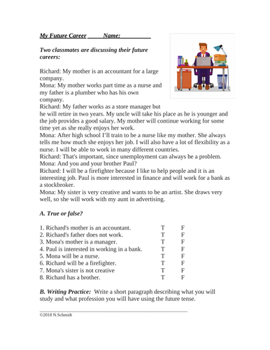 English Future Tense Reading: My Future Career (ELL/EFL/ESL) | Teaching ...