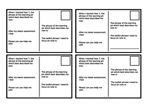 Learning pit reflective postcards | Teaching Resources