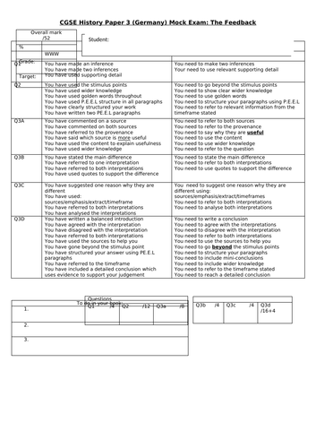 Edexcel History Paper 1, 2 and 3 feedback sheets- Student friendly ...