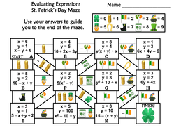 Evaluating Algebraic Expressions Activity: St. Patrick's Day Math Maze ...