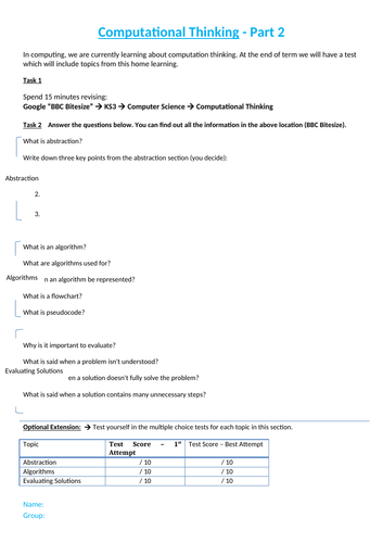 Computer Science 16 x Worksheets / Homeworks | Teaching Resources