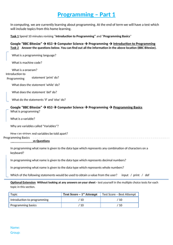 Computer Science 16 x Worksheets / Homeworks | Teaching Resources