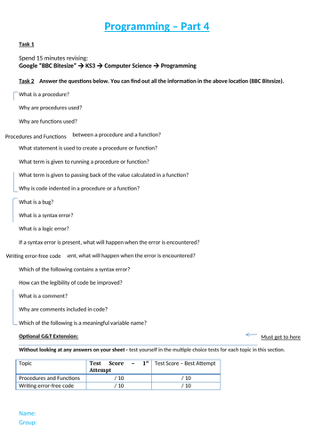 KS3 Programming Homeworks x 5 | Teaching Resources