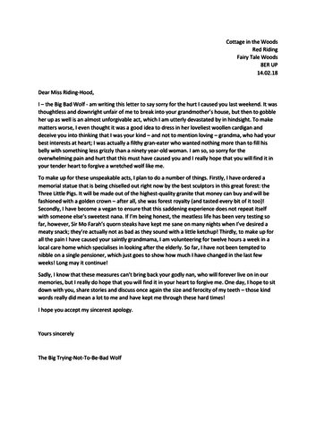 Year 5/6 Apology Letter Example Text (using Little Red Riding Hood and ...