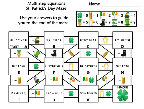Solving Multi Step Equations Activity: St. Patrick's Day Math Maze ...