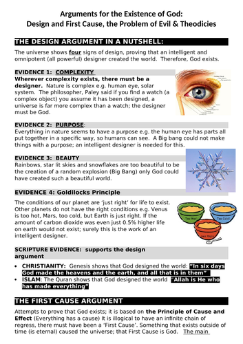 DESIGN + FIRST CAUSE ARGUMENTS & EVALUATION | Teaching Resources