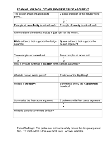 DESIGN + FIRST CAUSE ARGUMENTS & EVALUATION | Teaching Resources