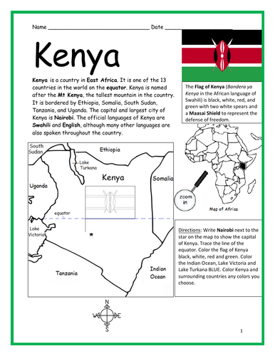 KENYA - Introductory Geography Worksheet | Teaching Resources