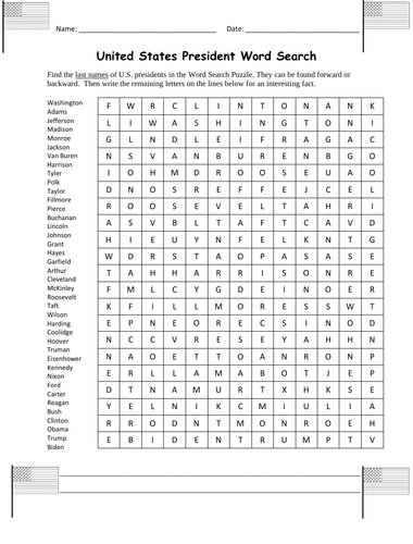United States Presidents Word Search Puzzle | Teaching Resources