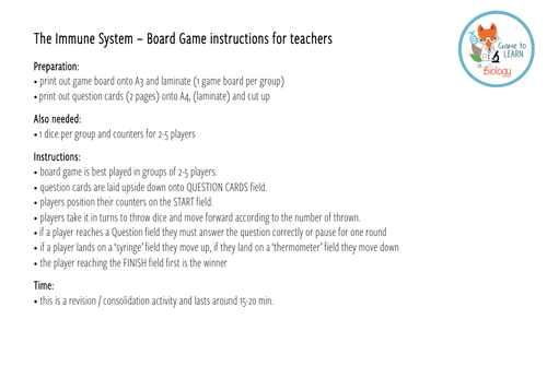 Microbes & Immune System - Board Game (KS3/4) | Teaching Resources