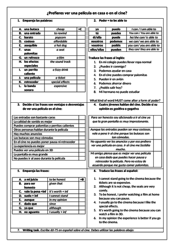 Spanish el cine y las películas: film in the cinema & home (reading ...
