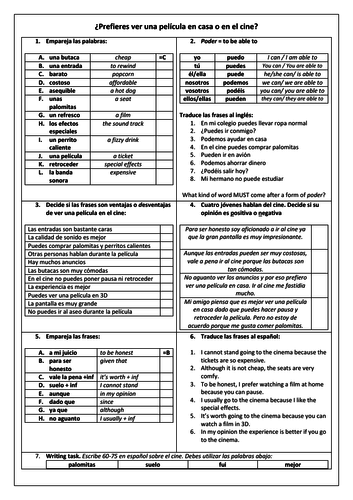 Spanish el cine y las películas: film in the cinema & home (reading ...