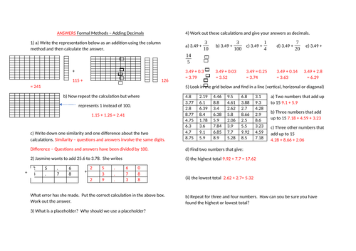 Year 7 Mastery - Addition of Decimals | Teaching Resources