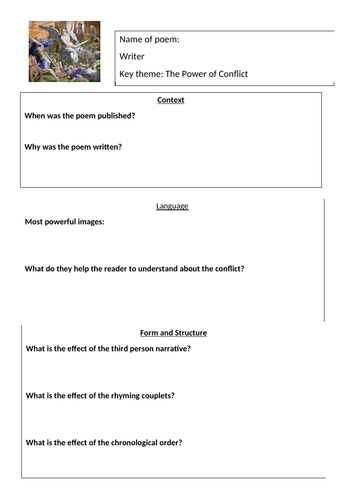 Themed Poetry Revision Power of Conflict Booklet | Teaching Resources