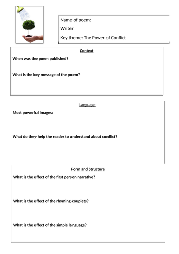 Themed Poetry Revision Power of Conflict Booklet | Teaching Resources