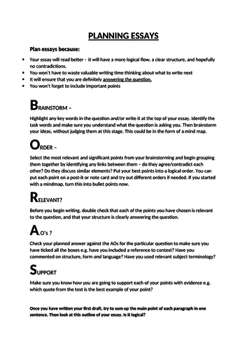 Planning Literature Essays | Teaching Resources
